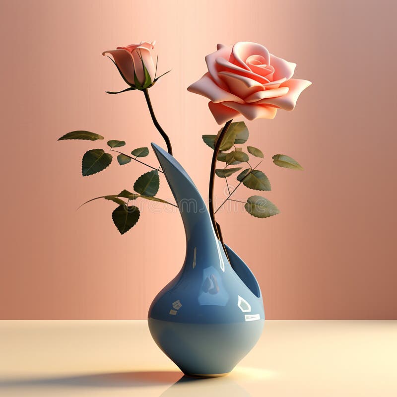 Generative AI a Rose in a Vase Created in 3D Stock Illustration ...