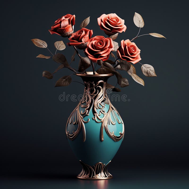 Generative AI a Rose in a Vase Created in 3D Stock Illustration ...