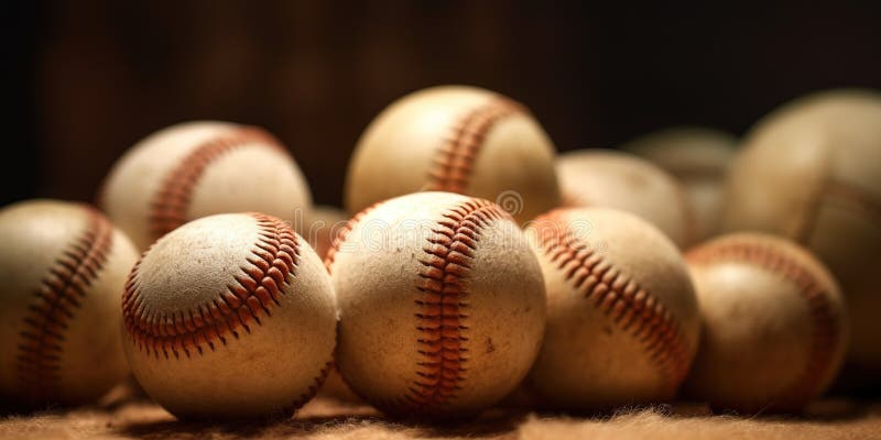 Generative AI, Rough and Rugged Texture of Old Baseball Balls Close Up ...