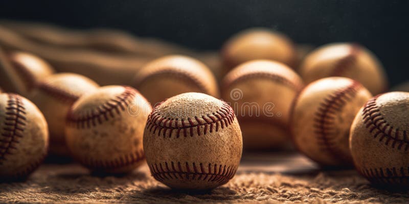 Generative AI, Rough and Rugged Texture of Old Baseball Balls Close Up ...