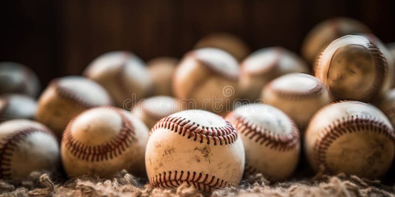 Generative AI, Rough and Rugged Texture of Old Baseball Balls Close Up ...