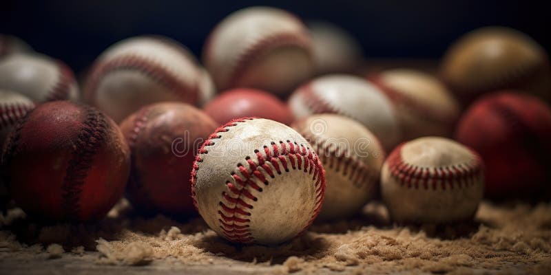 Generative AI, Rough and Rugged Texture of Old Baseball Balls Close Up ...