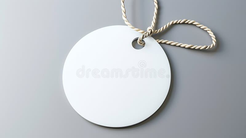 Generative AI Round Empty White Price Tag with String on Gray ...