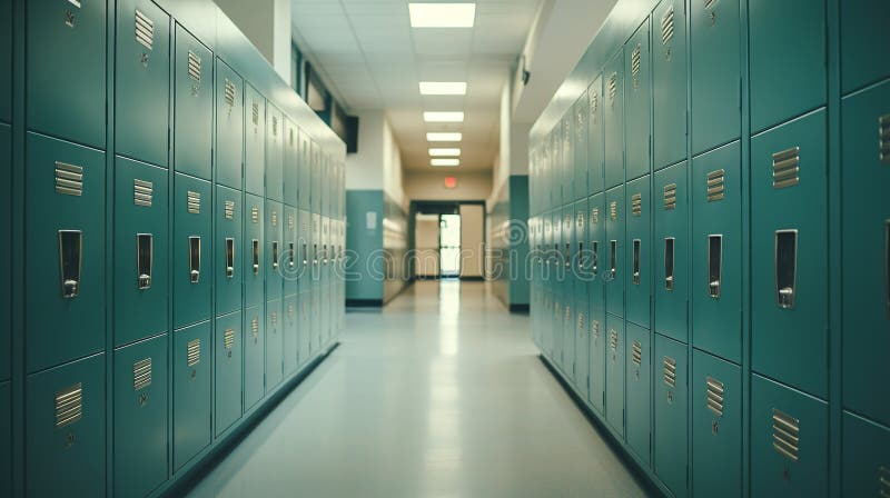 Generative AI, Row of High School Lockers in the Hallway Stock Image ...
