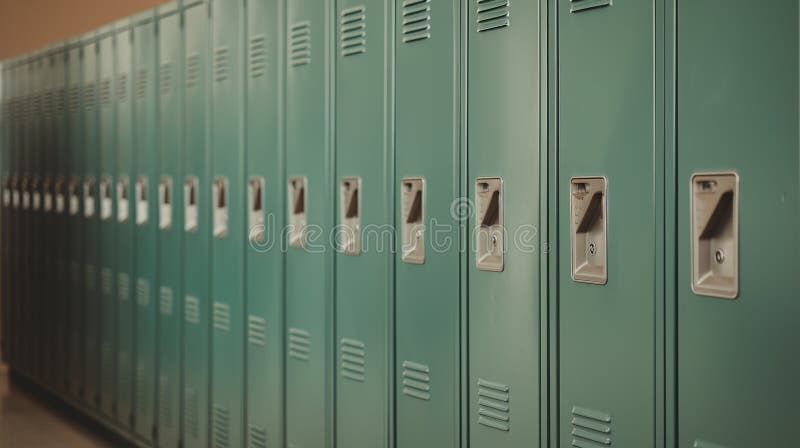 Generative AI, Row of High School Lockers in the Hallway Stock Photo ...