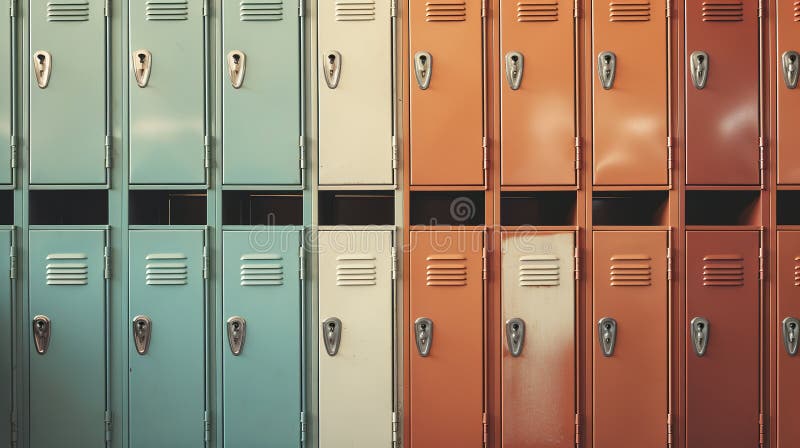 Generative AI, Row of High School Lockers in the Hallway Stock ...