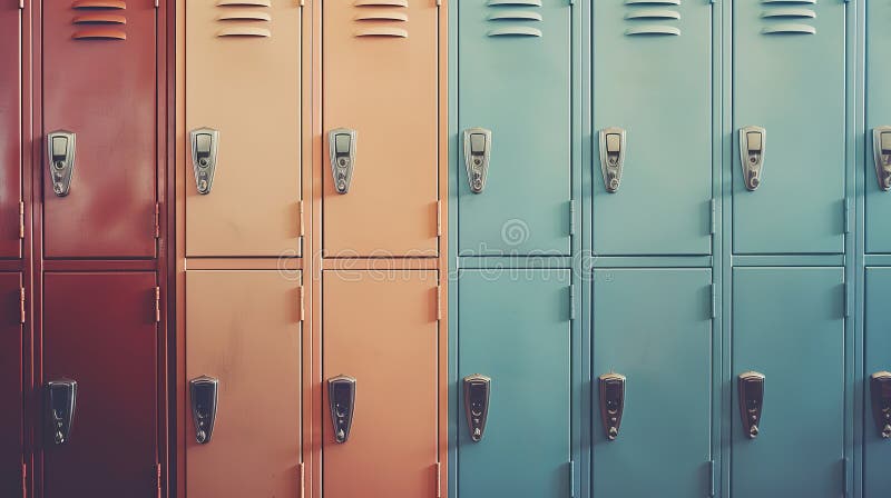Generative AI, Row of High School Lockers in the Hallway Stock ...
