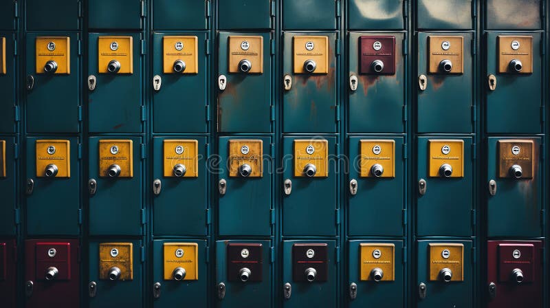 Generative AI, Row of High School Lockers in the Hallway Stock ...