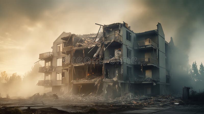 Generative AI the Ruins of a Block of Flats Stock Illustration ...