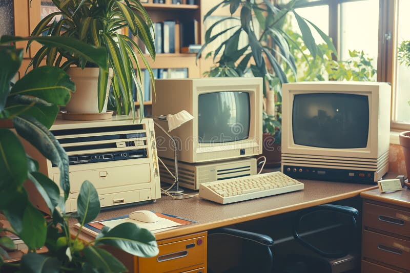 1980s Styled Office Interior. Vintage Computers and Desks, Lots of ...