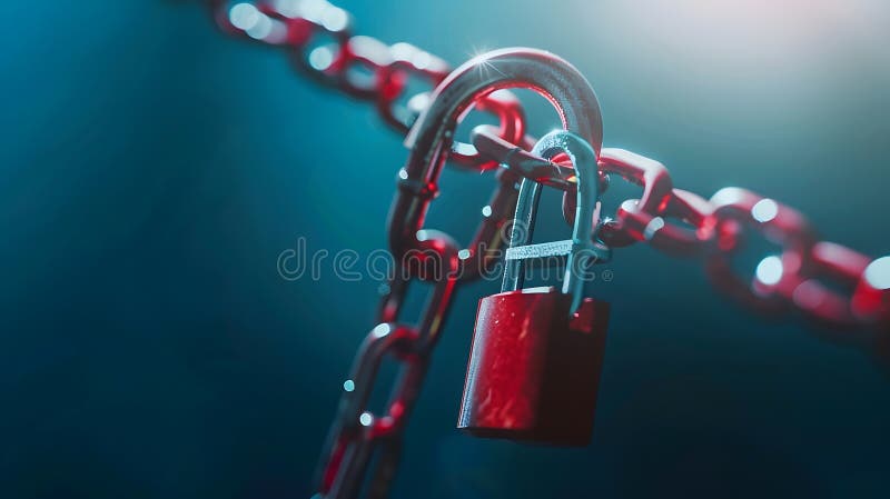 Generative AI Safety Concept Red Chain and Padlock on Blue Background ...