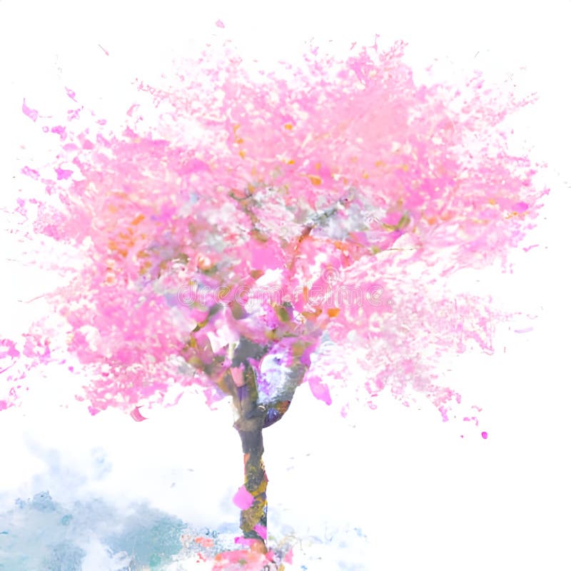 Sakura Tree Watercolor. Generative AI. Stock Illustration ...