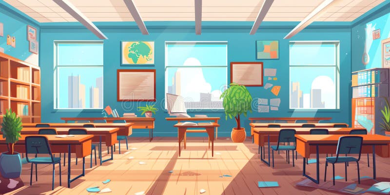 Generative AI School Classroom Interior with- Stock Image - Image of ...