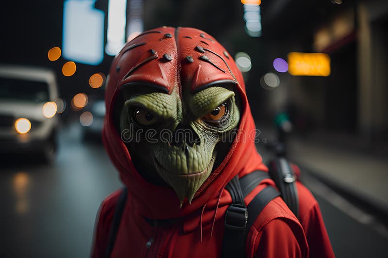 Generative AI. Science Fiction Characters. Evil Creature Wearing Red ...