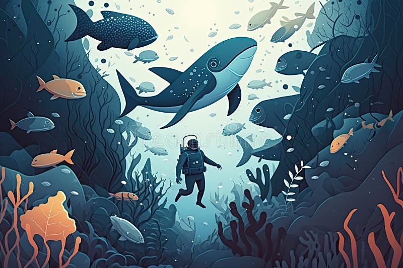 Generative Ai of Scooba Diving in Deep Water of the Ocean Stock Illustration - Illustration of ...