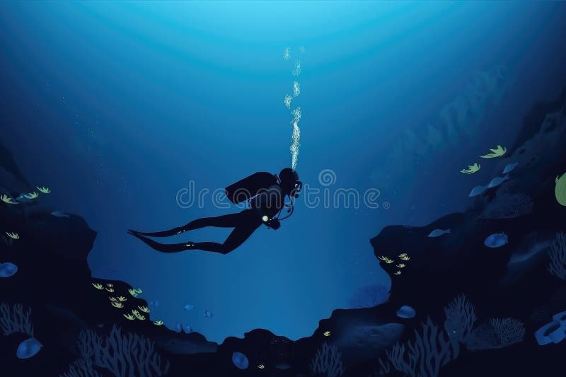 Generative Ai of Scooba Diving in Deep Water of the Ocean Stock ...