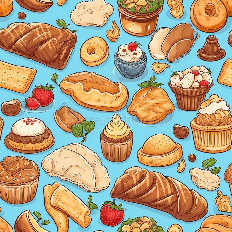 Generative AI Seamless Bakery Pattern with- Stock Illustration ...