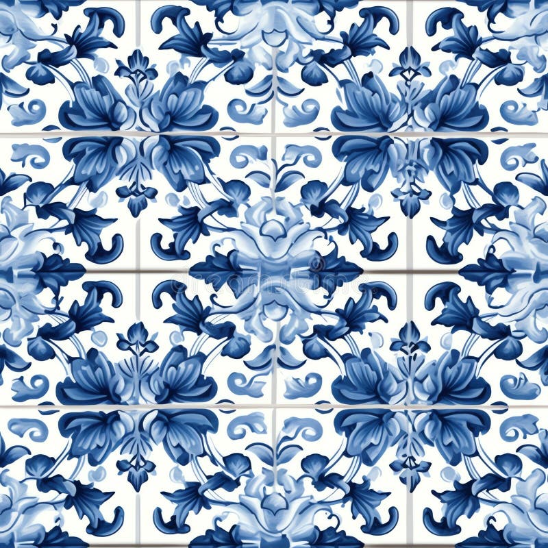 Generative AI Seamless Delftware Pattern - Traditional- Stock ...