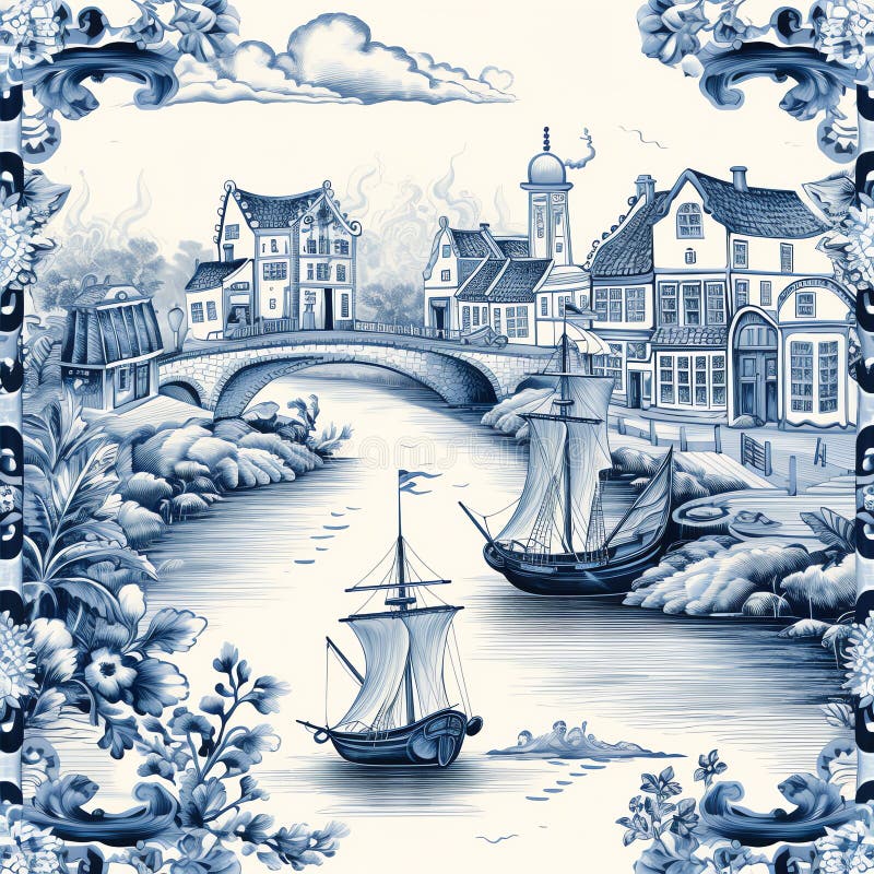 Generative AI Seamless Delftware Pattern - Traditional- Stock ...