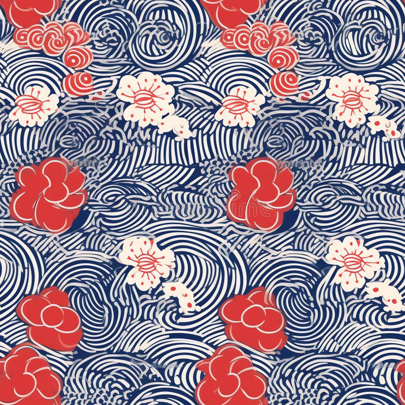 Generative AI 20 Seamless Japanese Pattern- Stock Illustration ...