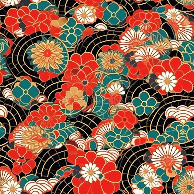 Generative AI 20 Seamless Japanese Pattern- Stock Illustration ...