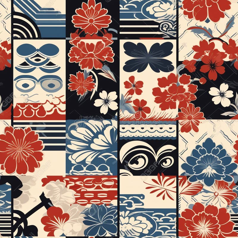 Generative AI 20 Seamless Japanese Pattern- Stock Illustration ...