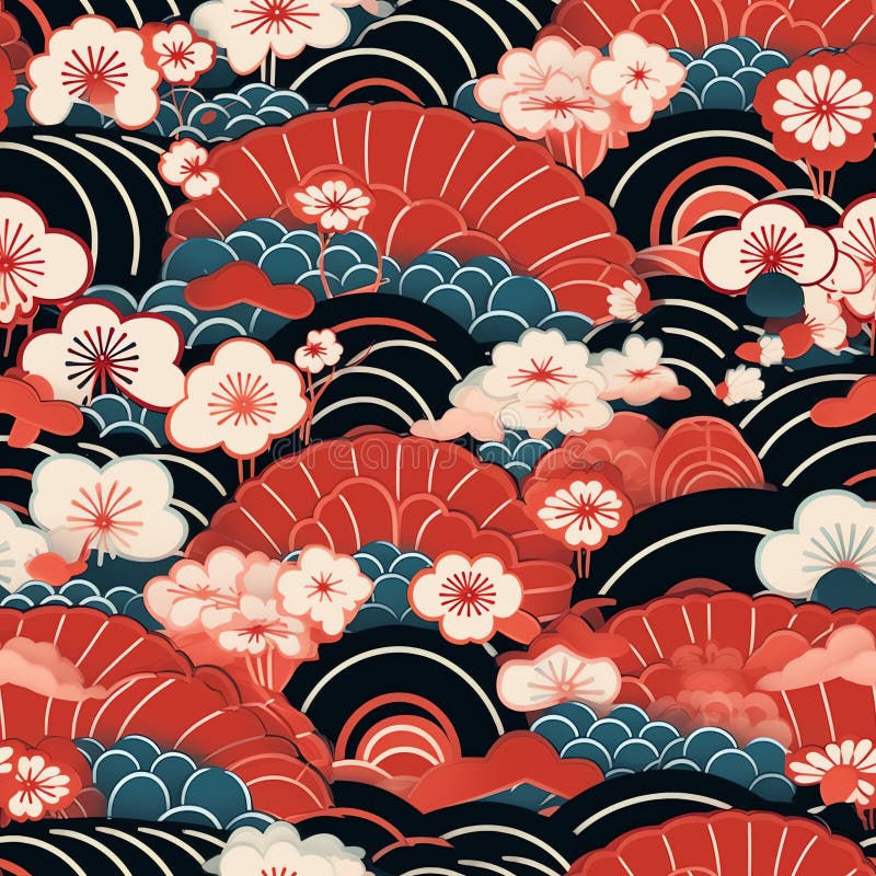 Generative AI 20 Seamless Japanese Pattern- Stock Illustration ...