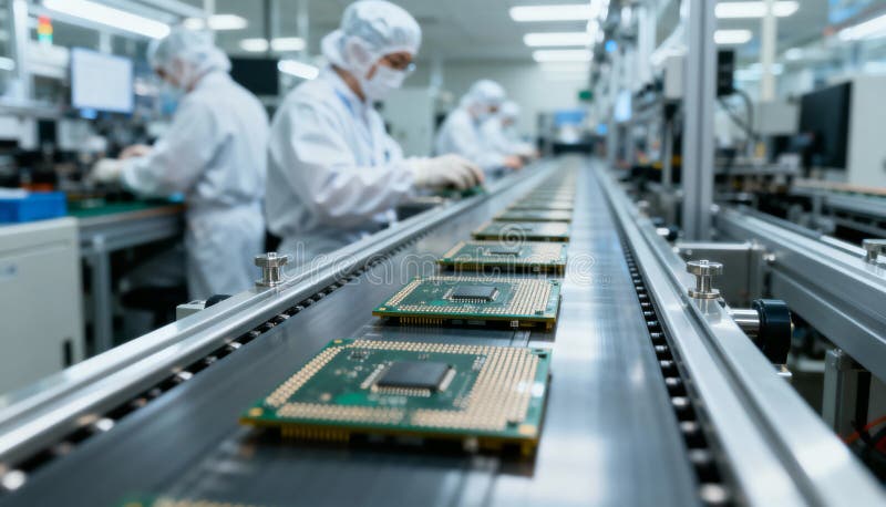 Generative AI Semiconductor Manufacturing Microchips on Conveyor Belt ...