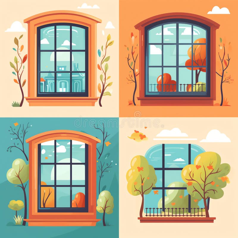 Generative AI Set of Different Windows- Stock Illustration ...