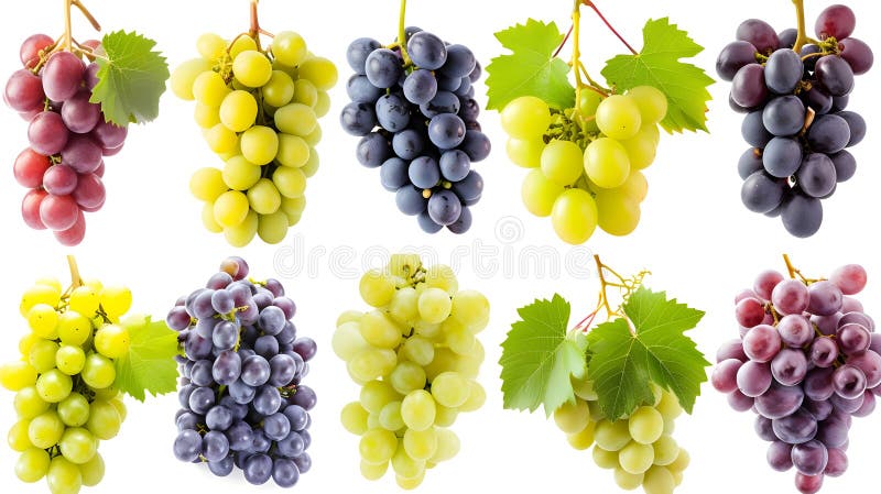 Generative AI Set of Grapes of Different Varieties and Colors, Isolated ...
