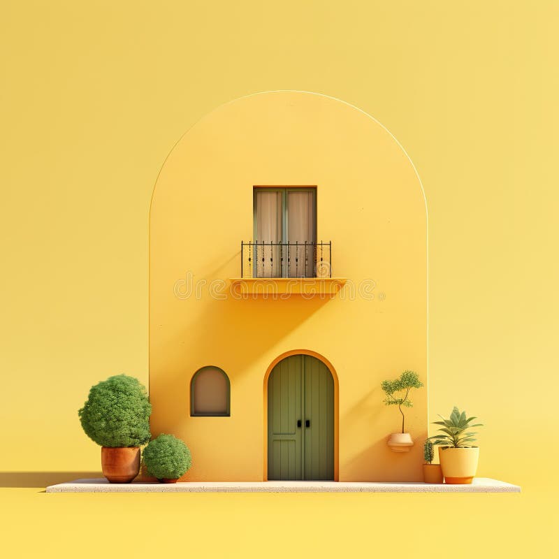 Simple, Tiny Building in 3D with a Yellow Theme Stock Illustration ...