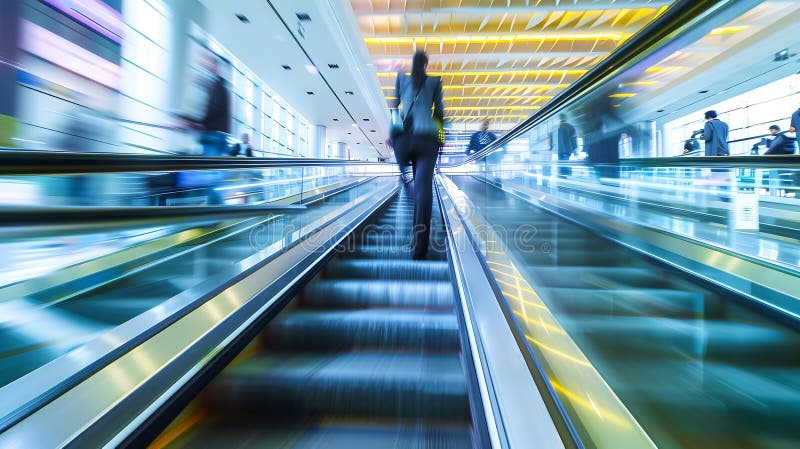 Generative AI Single Business People on Escalator Blurred Motion ...