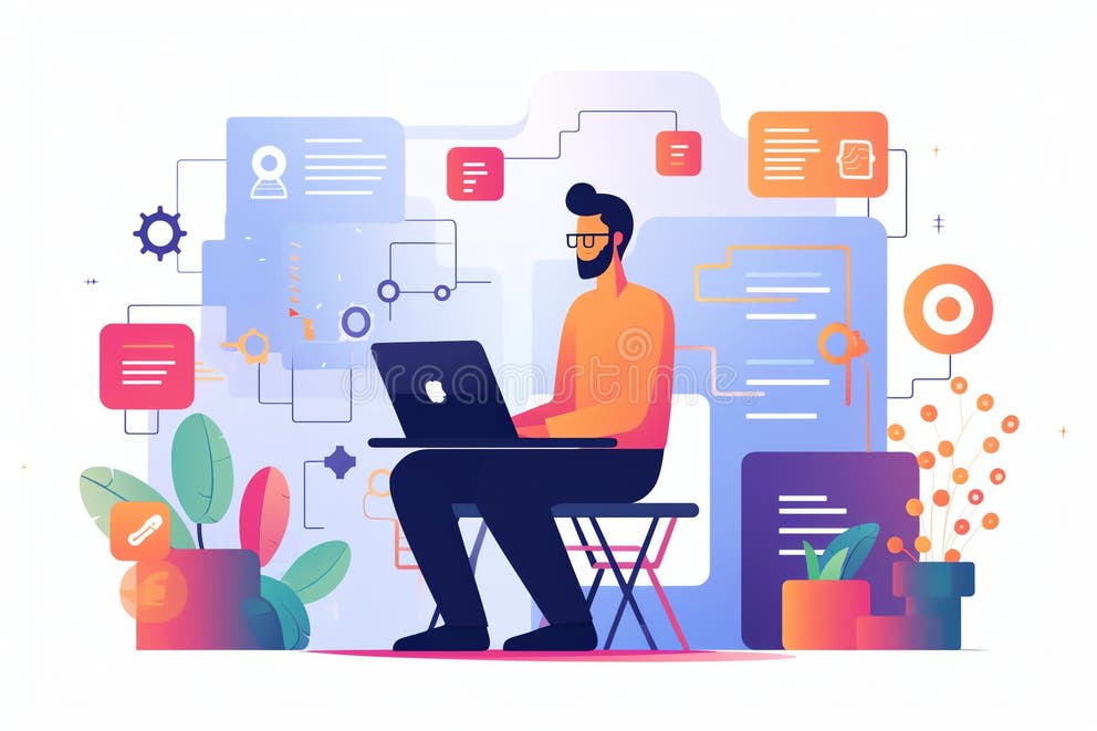 Generative AI Software and Web Page- Stock Illustration - Illustration of coder, generative ...