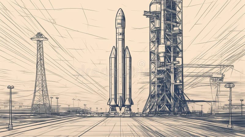 Generative AI Spacecraft Launch Drawing Stock Illustration ...