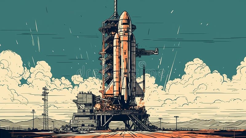 Generative AI Spacecraft Launch Drawing Stock Illustration ...