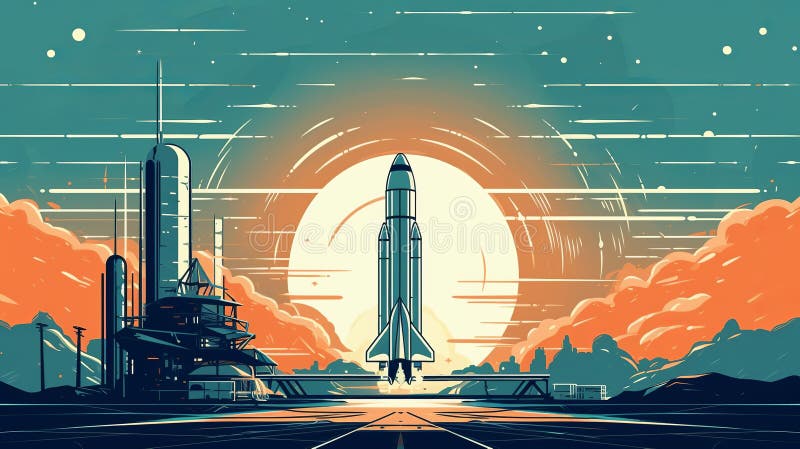 Generative AI Spacecraft Launch Drawing Stock Illustration ...