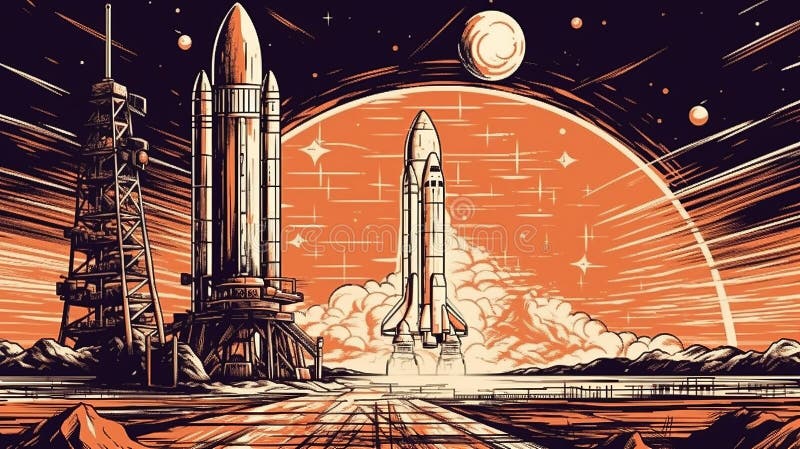Generative AI Spacecraft Launch Drawing Stock Illustration ...