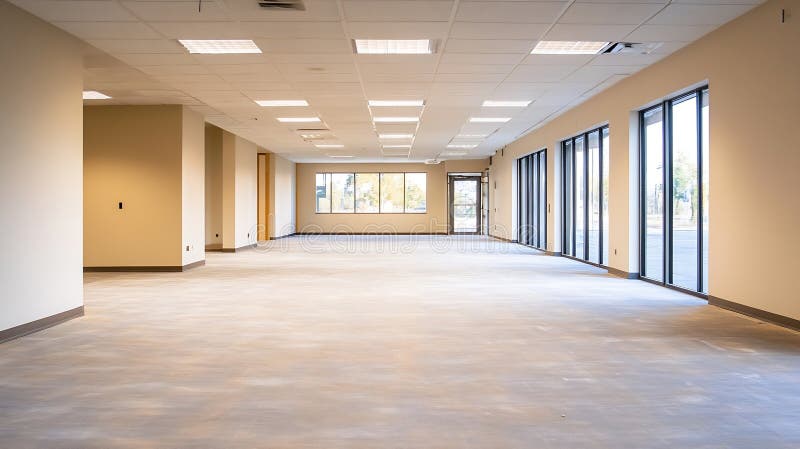 Generative AI Spacious and Bright Commercial Office Interior with Large ...