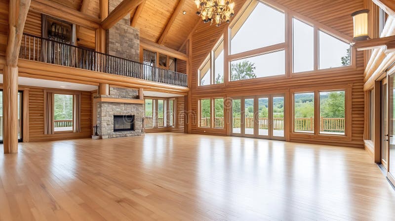 Generative AI Spacious and Bright Rustic Living Room with High Ceilings ...