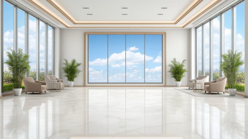 Spacious Room with Expansive Window Framing a Bright Sky View Inviting ...