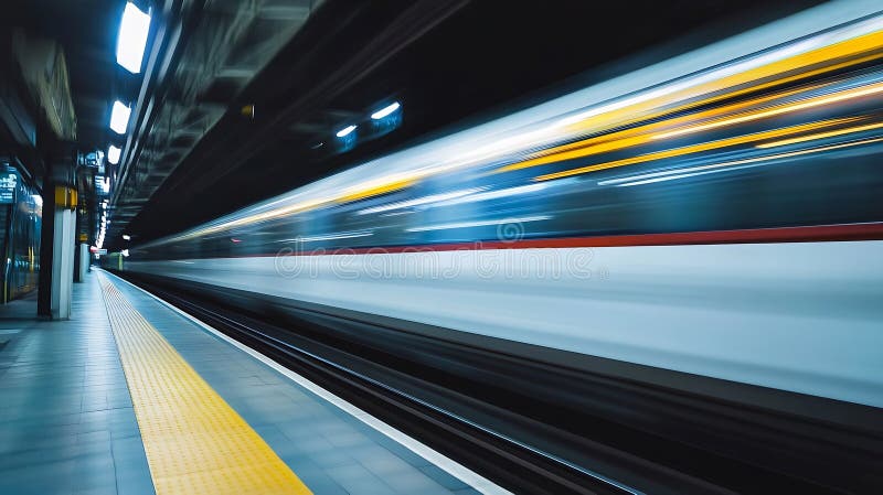 Generative AI Speeding Train in Underground Metro Station with Blurred ...