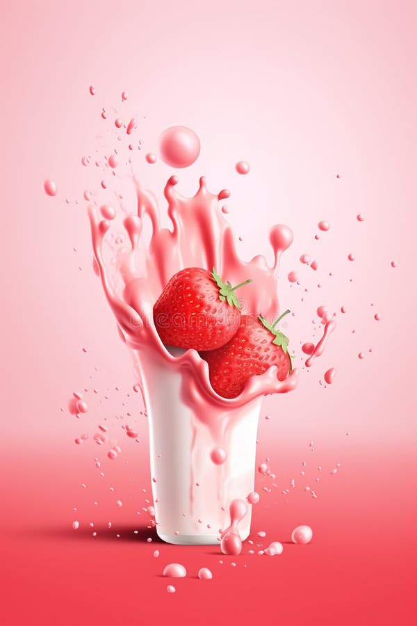 Generative Ai. Splash Background Milk and Strawberry Stock Illustration ...