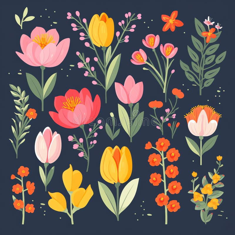 Generative AI Spring Flowers and Leaves- Stock Illustration ...
