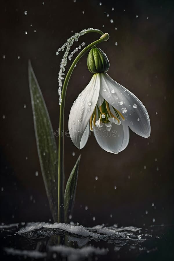 Generative AI Spring Greeting Card with Snowdrop Flower Stock ...