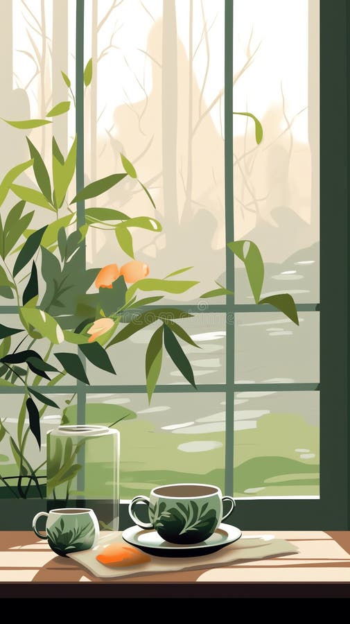 Generative AI Spring Window with View- Stock Illustration ...