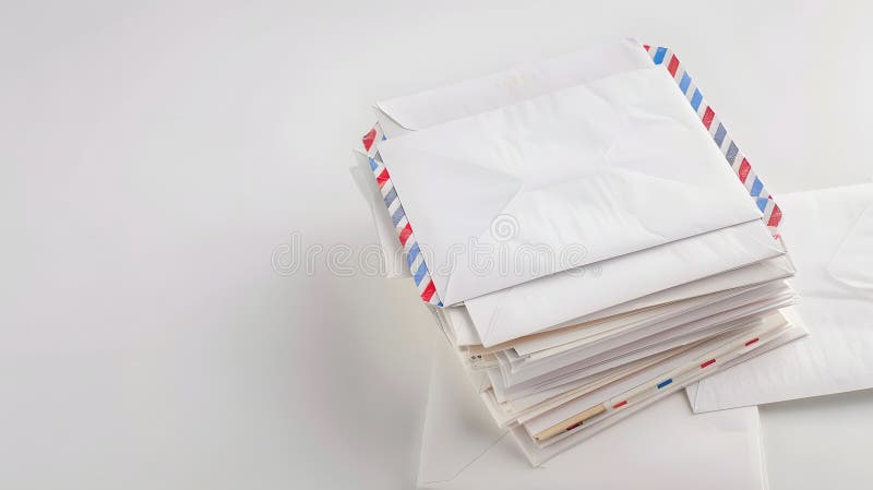 Generative AI Stack of Air Mail Envelopes on White Background Business ...