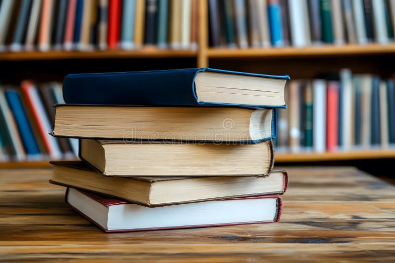 Stack of Books Against the Background of Library. Generative AI Stock ...