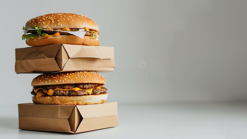Generative AI Stack of Fast Food Boxes on White Background Business ...