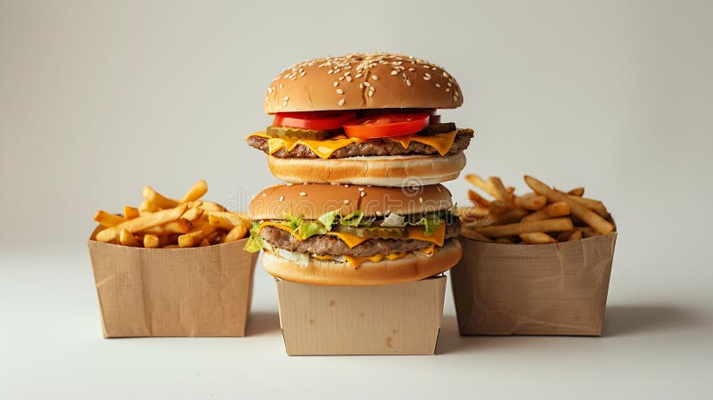 Generative AI Stack of Fast Food Boxes on White Background Business ...