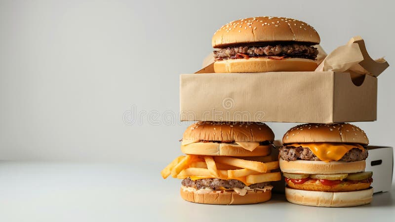 Generative AI Stack of Fast Food Boxes on White Background Business ...